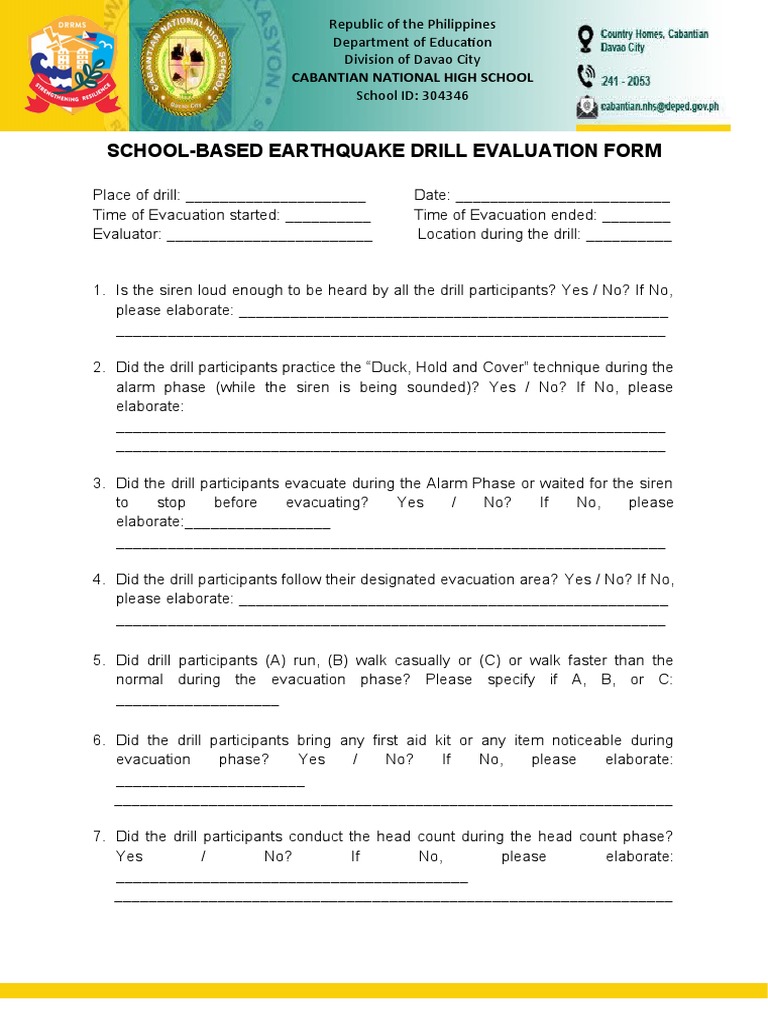 Earthquake Drill Evaluation Form | PDF | Emergency Evacuation ...