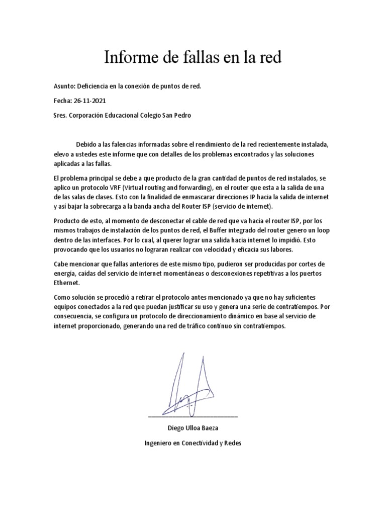 Informe de Fallas en La Red | PDF