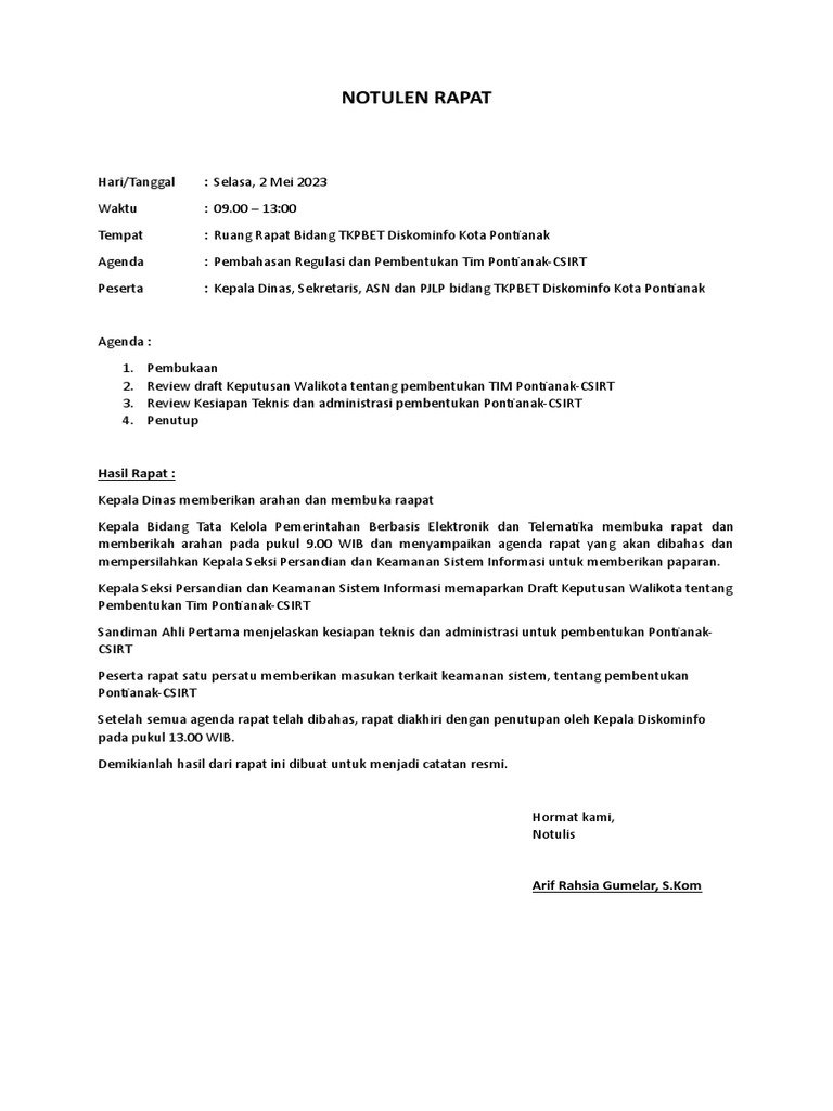 Notulen Rapat | PDF | Bisnis | Teknologi & Rekayasa