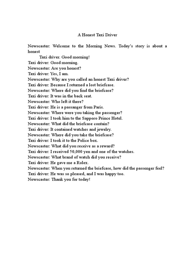 A Honest Taxi Driver | PDF