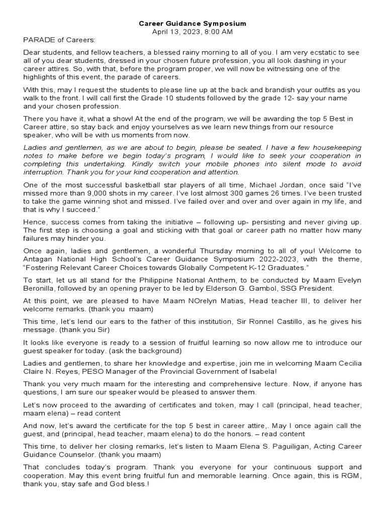 Script For The CG Symposium | PDF