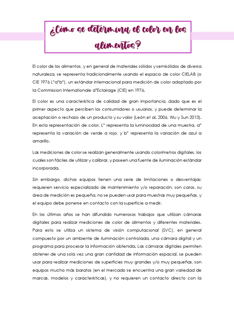 Determinacion De Color En Los Alimentos Pdf Color Medición