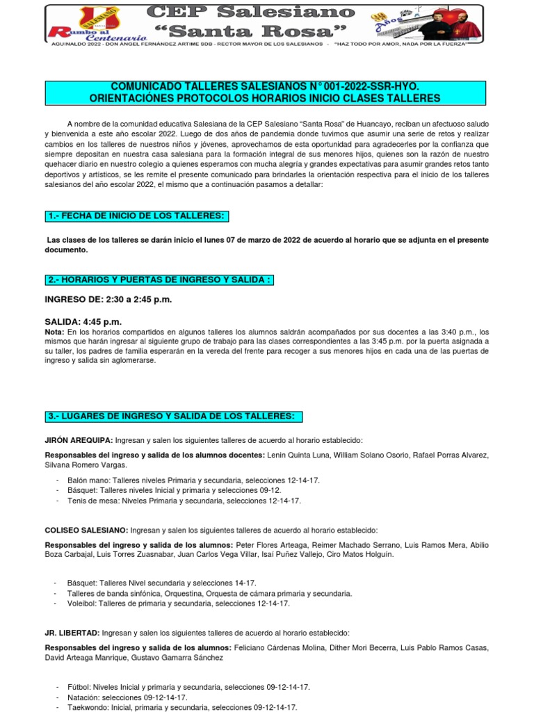 Comunicado N 001 Talleres | PDF