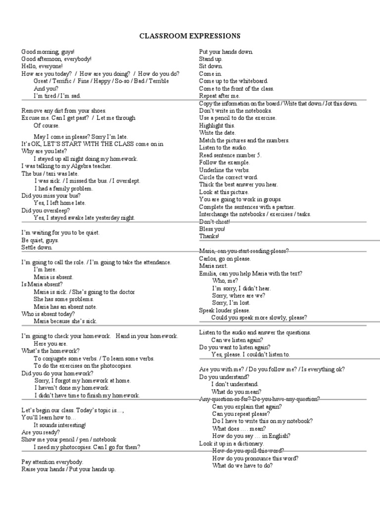 Classroom Expressions | PDF