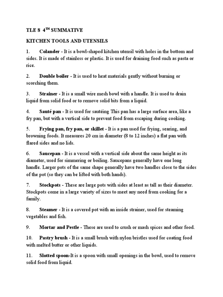 Tle 8 4TH Summative | PDF | Knife | Cooking
