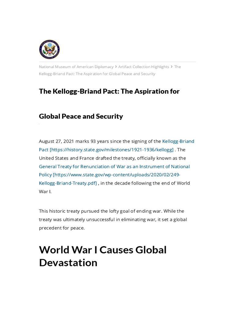 The Kellogg-Briand Pact | PDF | Treaty Of Versailles | Peace