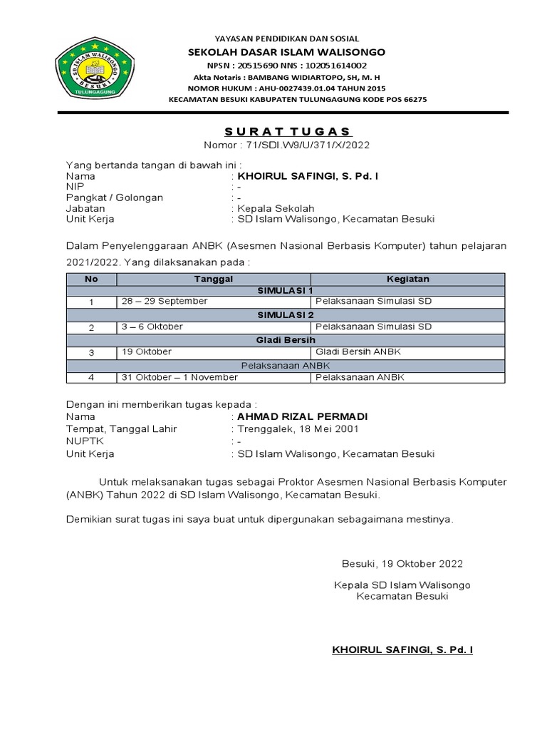Surat Tugas Proktor | PDF