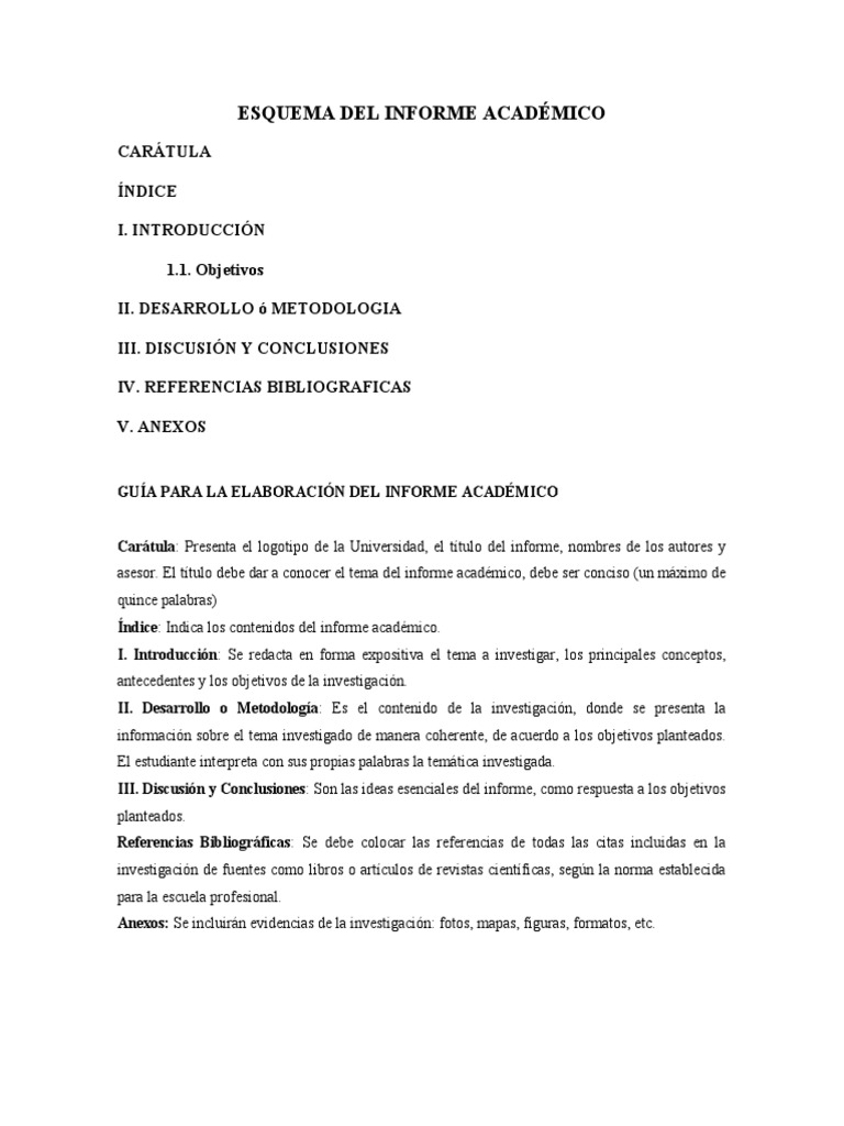 Esquema Del Informe Académico | PDF