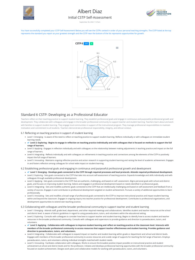 Albert Diaz-Initial CSTP Self-Assessment-1675328746 | PDF | Educational ...