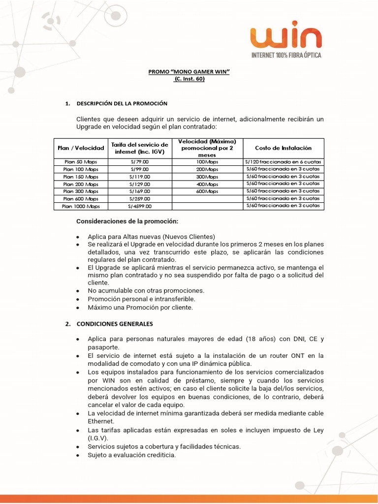 Promo Mono Gamer: Upgrade Internet 2 Meses | PDF | Tecnología
