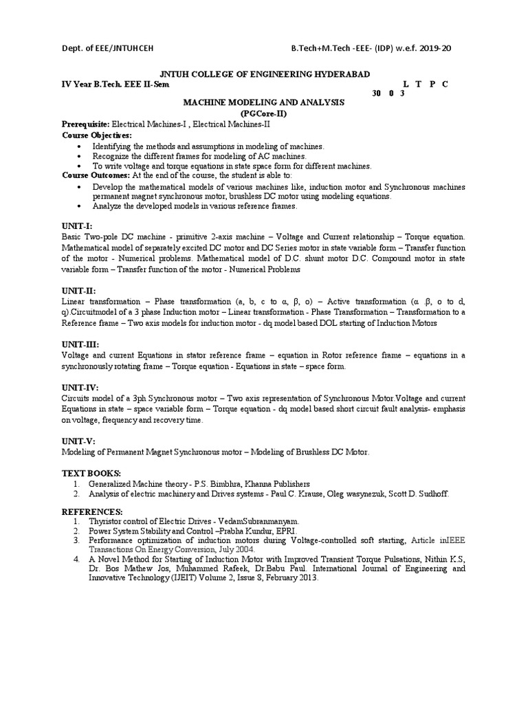 Machine Modeling and Analysis PDF | PDF | Electric Motor | Physical Quantities