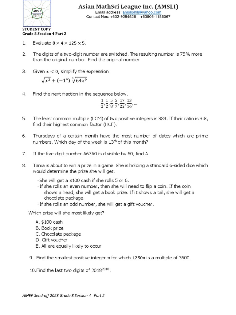 AMSLI Questions Part 2 | Download Free PDF | Mathematics | Arithmetic