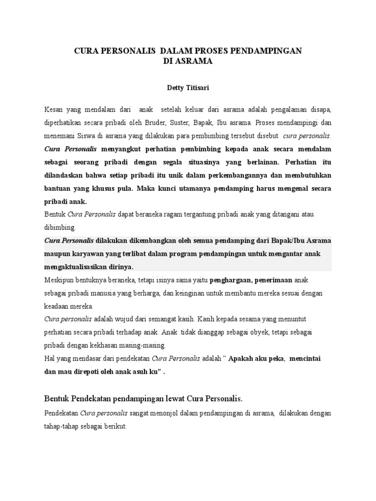 CURA PERSONALIS Di Asrama | PDF | Kesehatan Holistik
