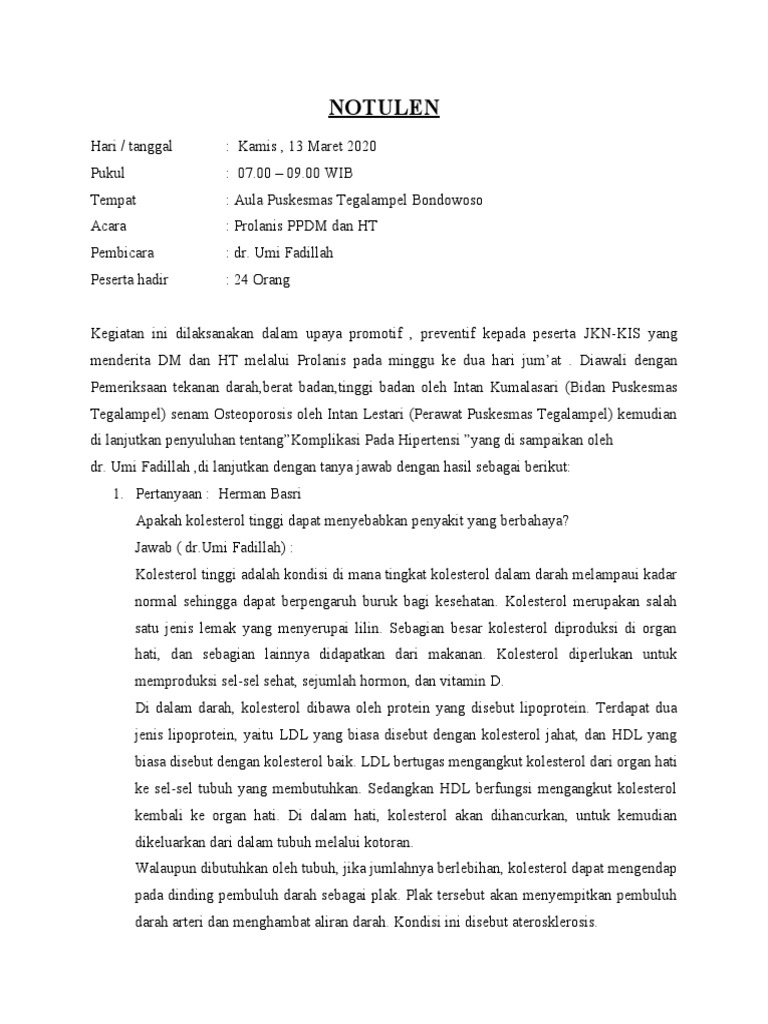 Contoh Notulen | PDF | Kesehatan Holistik | Sains & Matematika