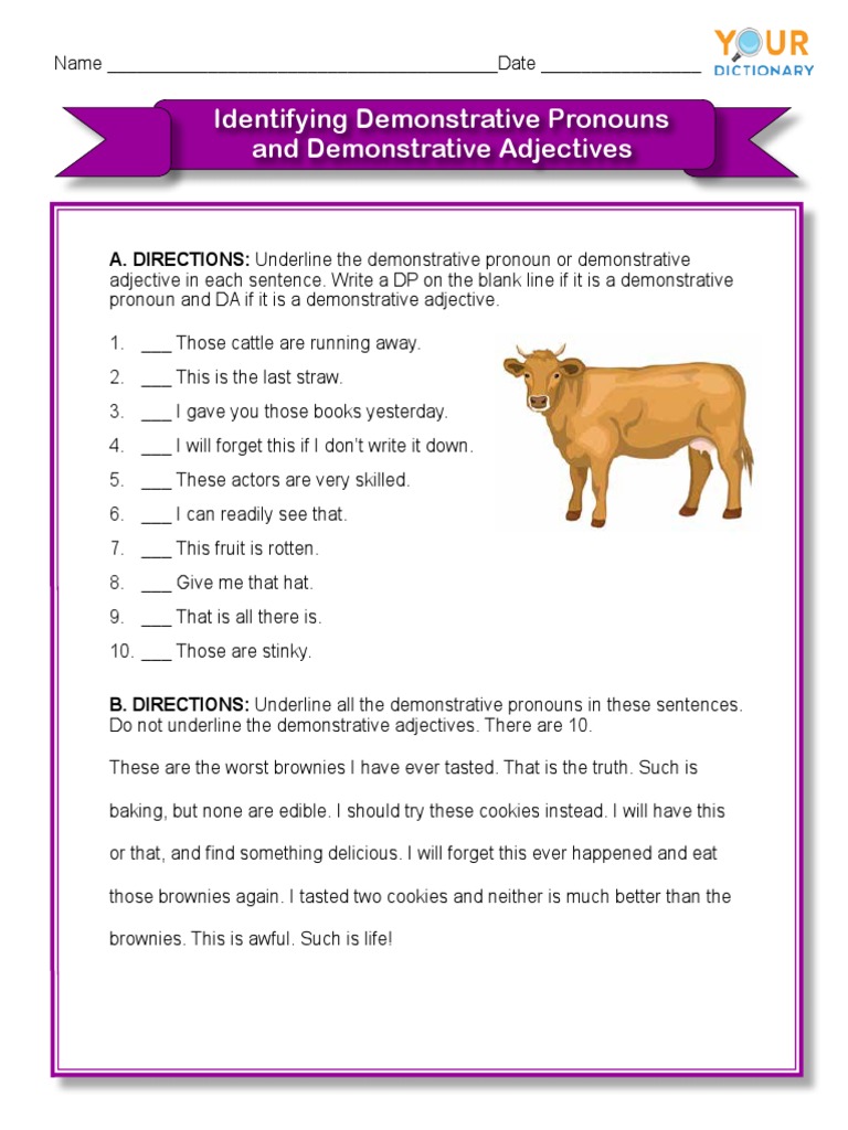 Identifying Demonstrative Pronouns Worksheet | PDF | Cognitive Science ...