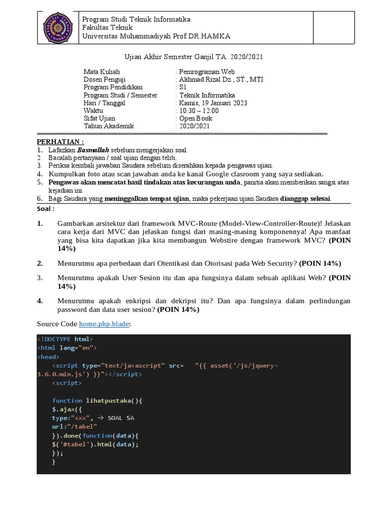 UAS Pemrograman Web Teknik Informatika | PDF