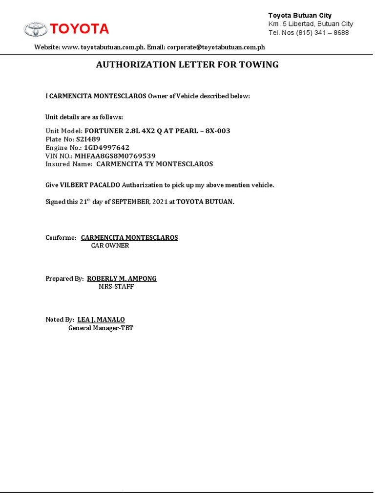 AGREEMENT LETTER FOR TOWING.docx | PDF