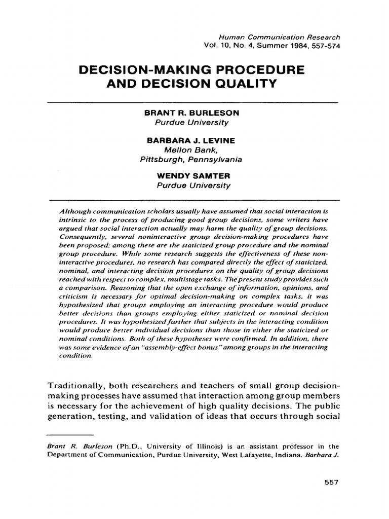 Decision-Making Procedure and Decision Quality | PDF