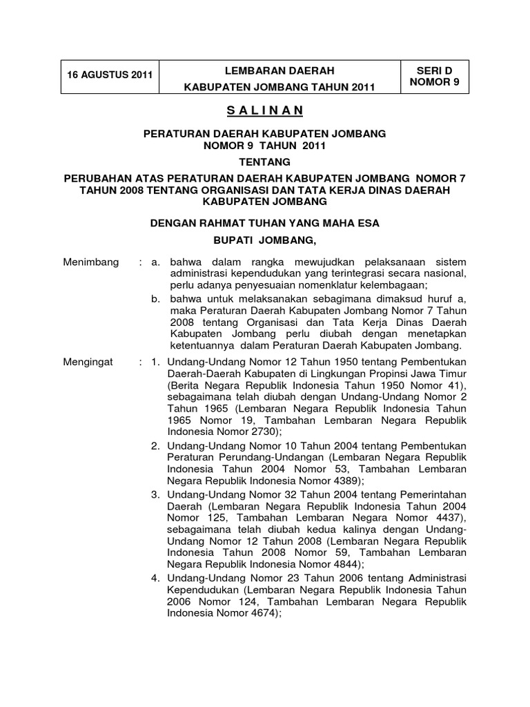 PERDA 9 TH 2011 TTG Perubahan Perda 7 2008 PDF | PDF