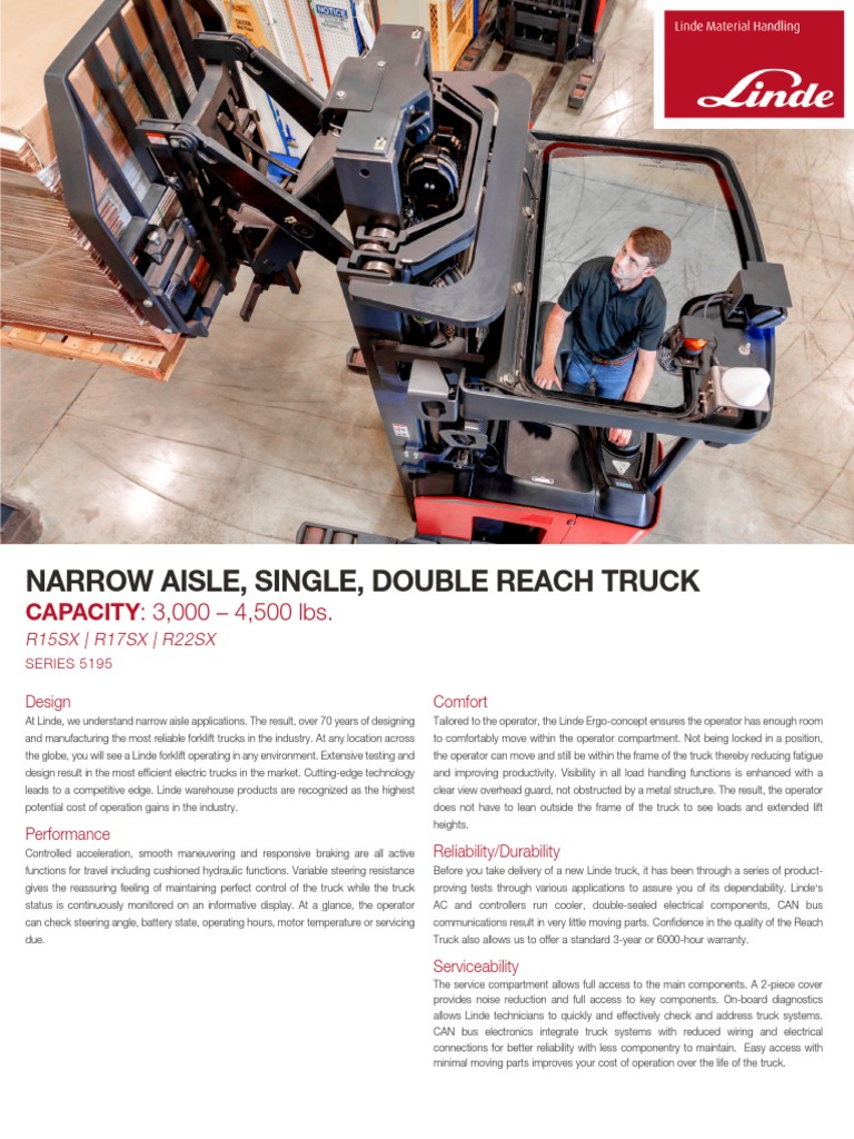 Linde Series 5195 Reach Truck Spec Sheet | PDF | Elevator | Truck