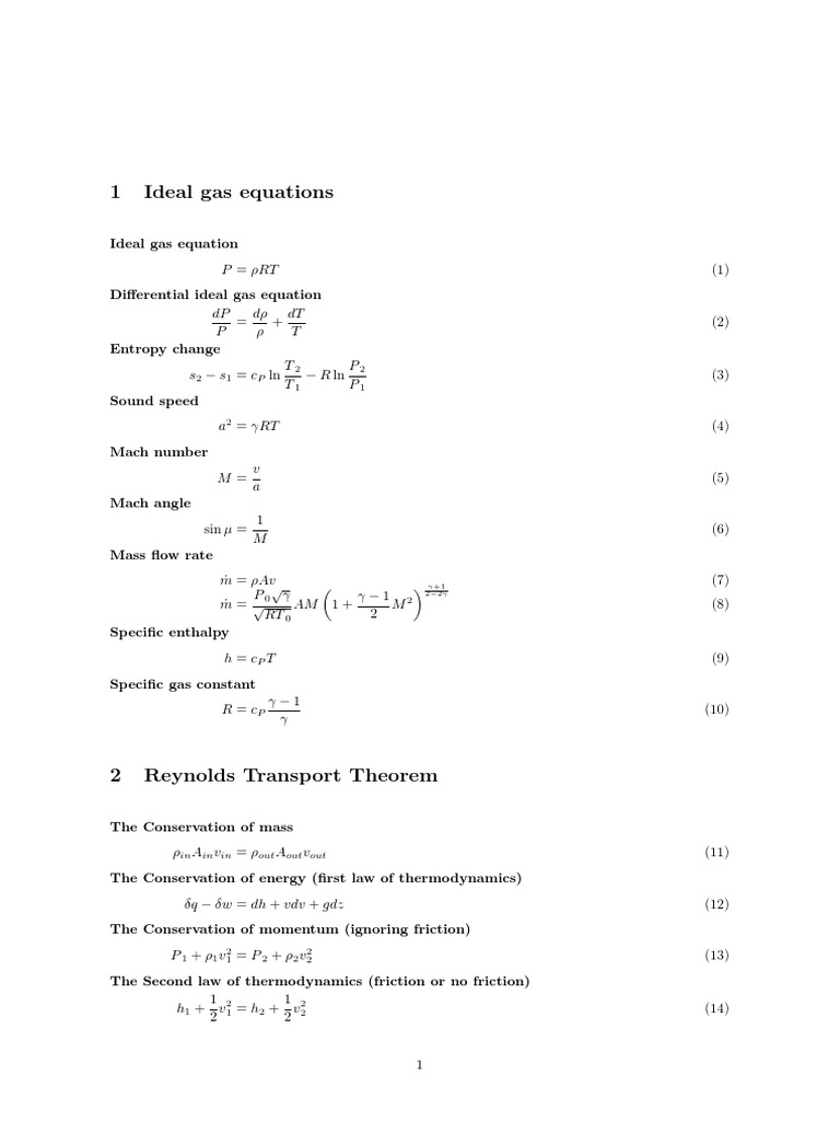 Gas Dynamics Equations | PDF