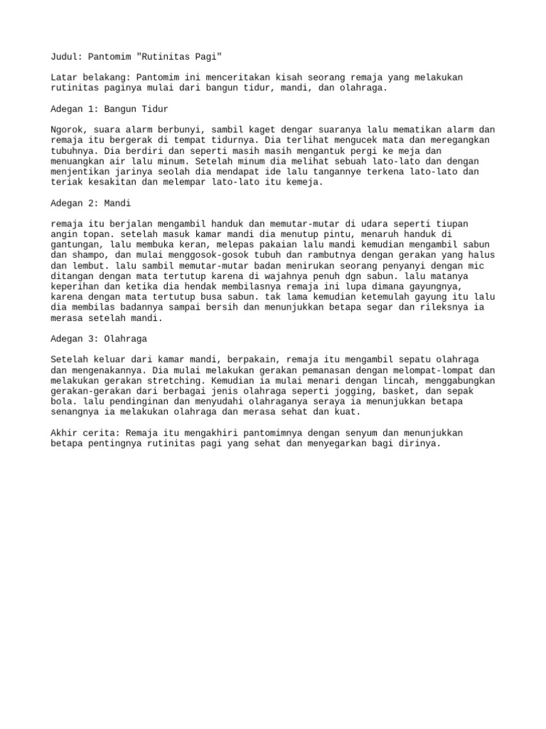 Naskah pantomim rutinitas pagi | PDF