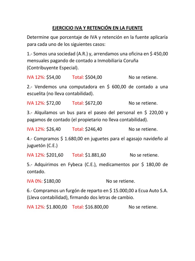 Ejercicio Iva y Retención en La Fuente | PDF | Impuesto al valor agregado