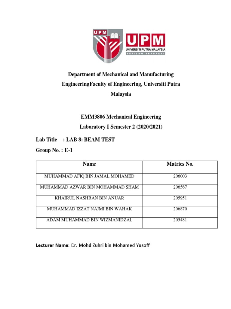 Emm3806 E1 Lab8 PDF | PDF | Bending | Beam (Structure)