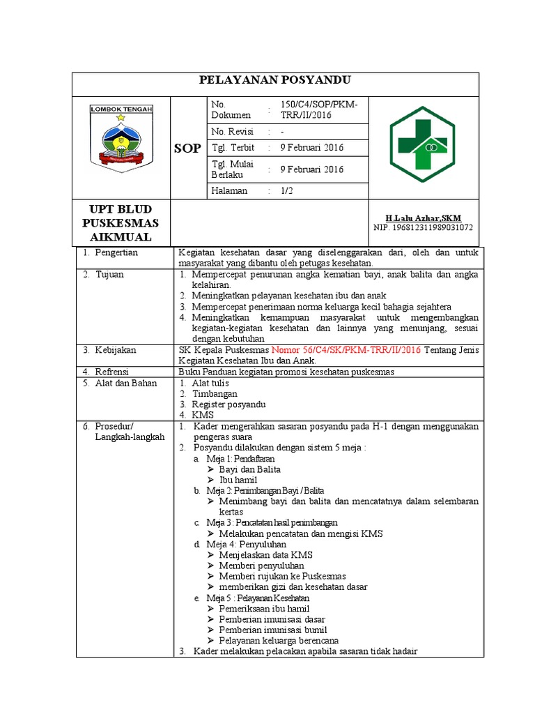 Sop Pelayanan Posyandu Pdf 