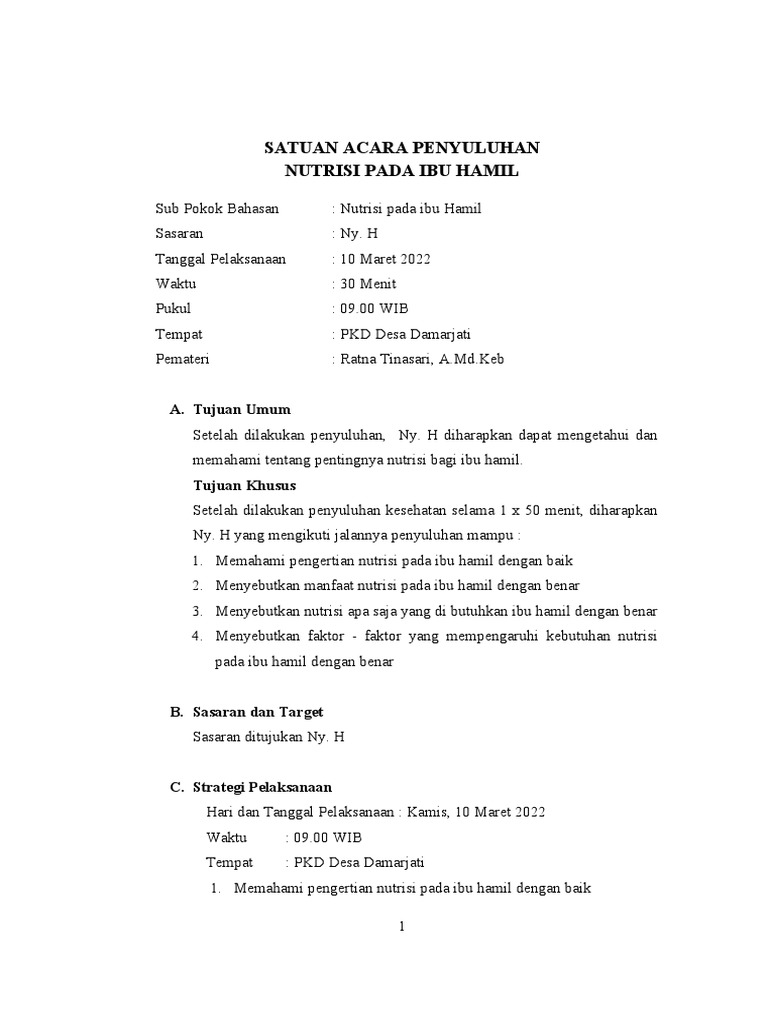 Satuan - Acara - Penyuluhan - Sap - Nutrisi - Ibu | PDF Satuan - Acara - Penyuluhan - Sap - Nutrisi - Ibu | PDF
