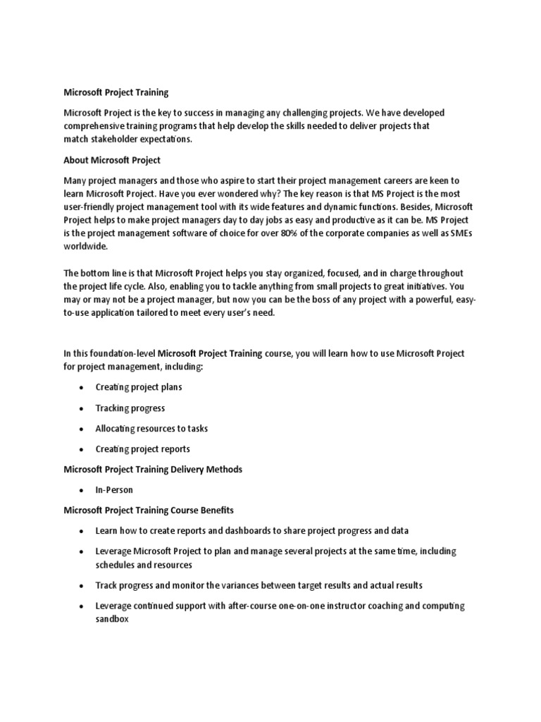 2 days Ms Project Outline | PDF