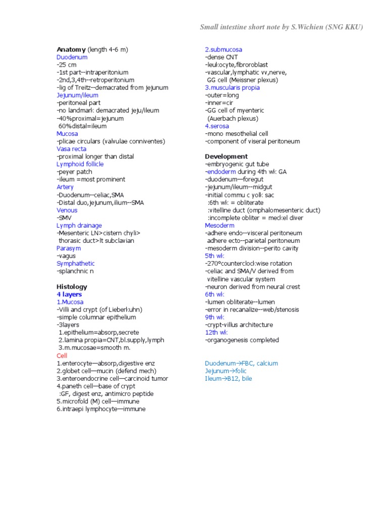 Anatomy (Length: Duodenum 2.submucosa | PDF | Thrombosis | Small Intestine