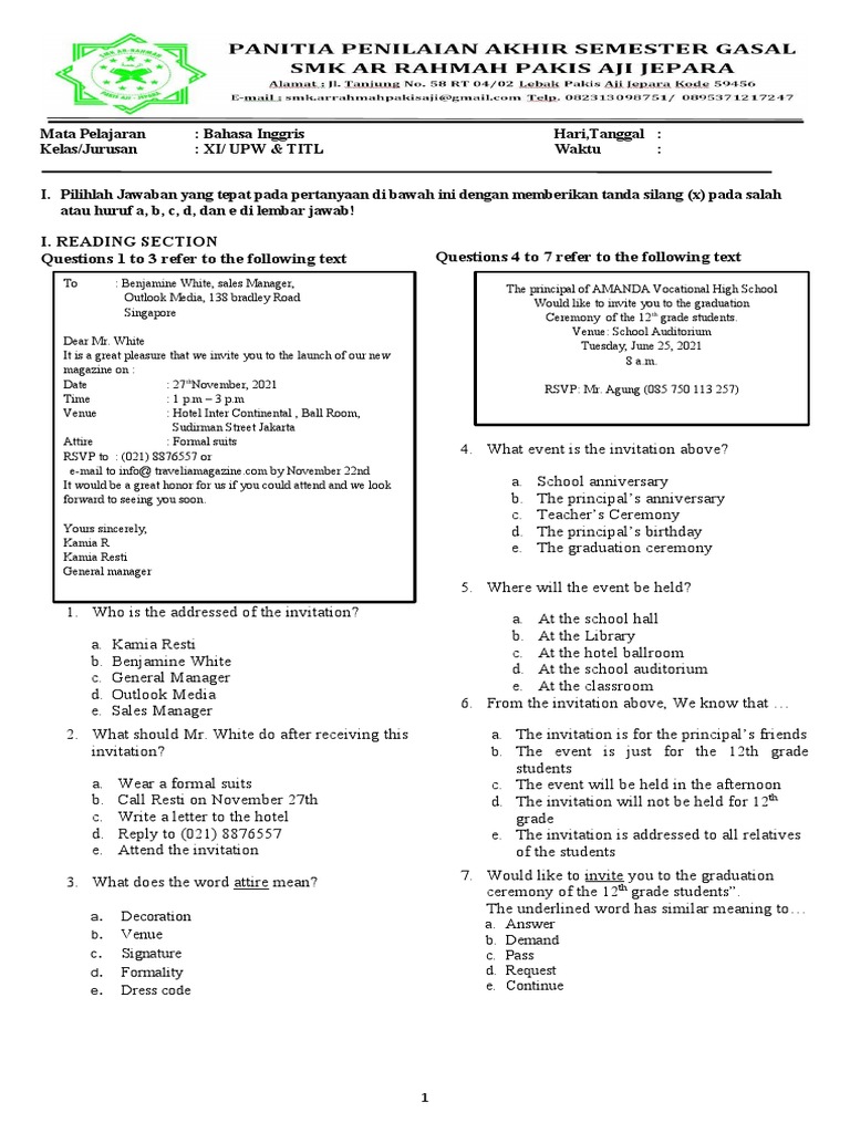 FORMAT NASKAH SOAL Kelas XI Bu Atik | PDF | Compact Disc | Automated Teller Machine