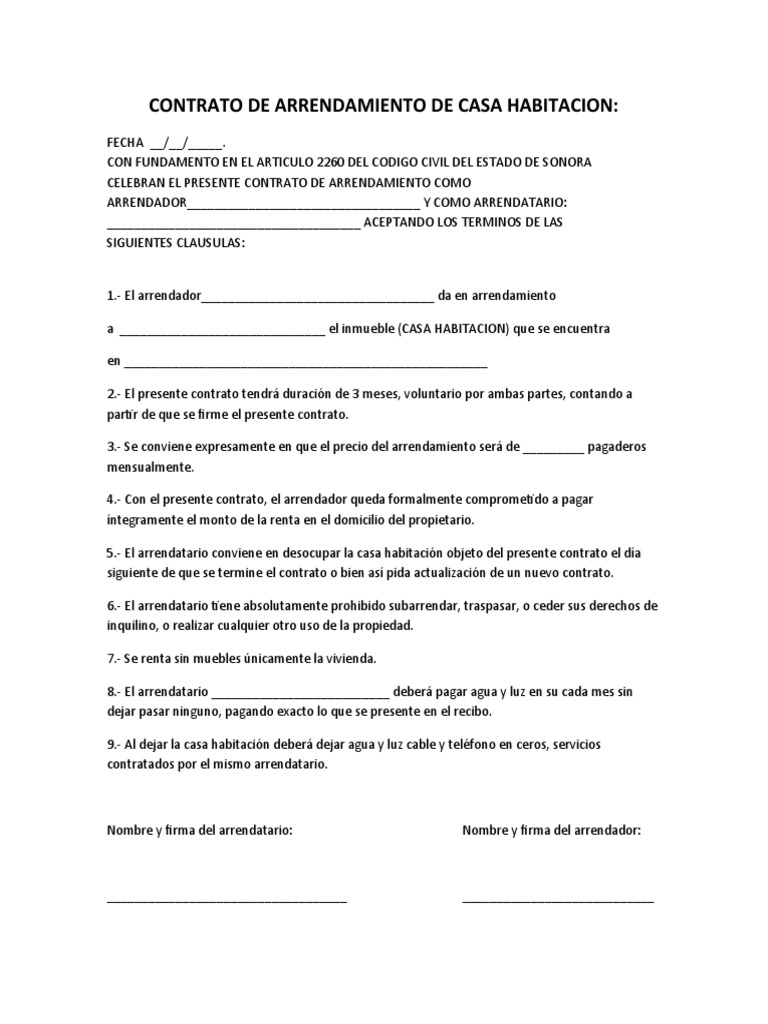 Contrato de Arrendamiento de Casa Habitacion | PDF