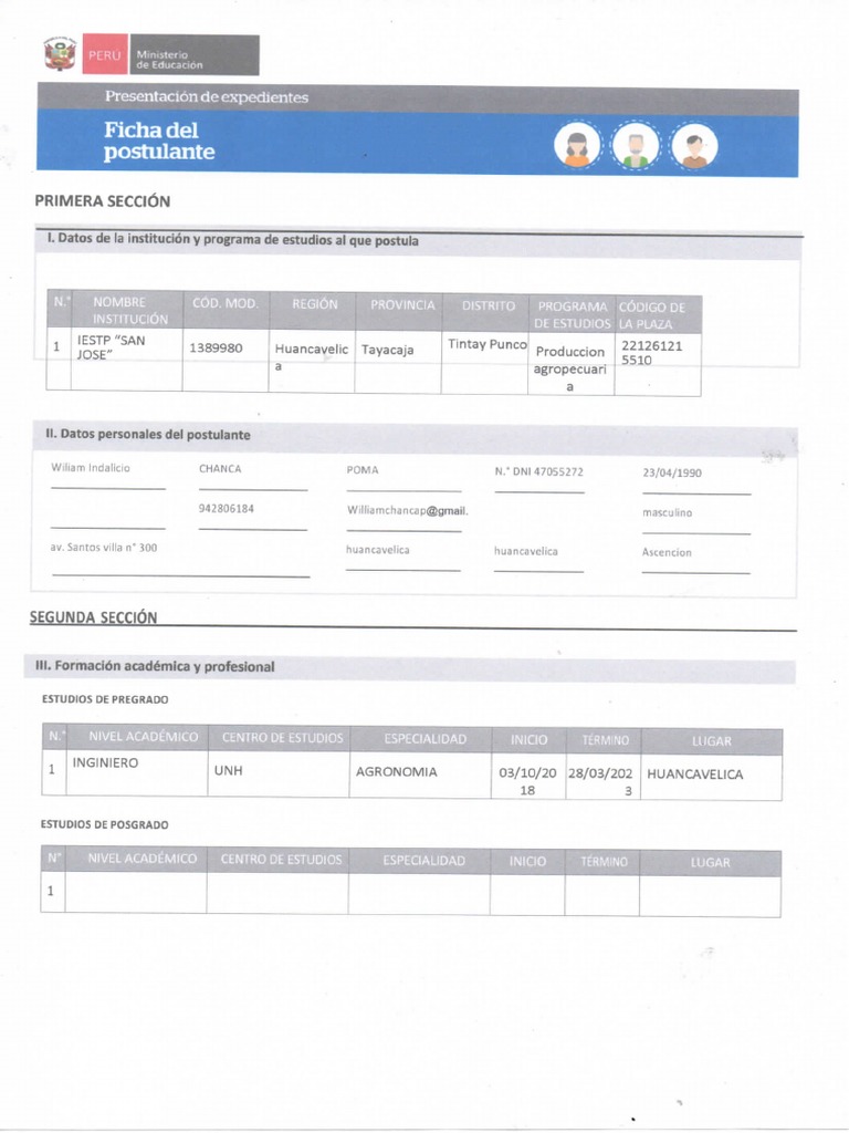Ficha de Postulacion PDF | PDF