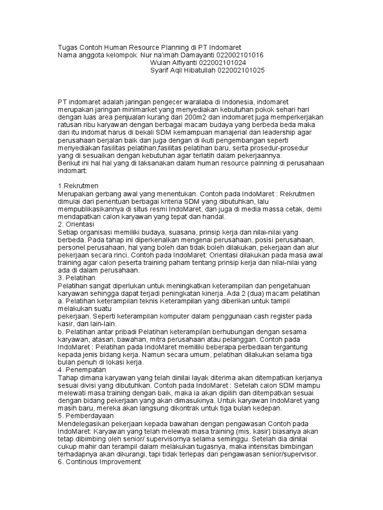 Tugas Contoh Human Resource Planning Di PT Indomar | PDF | Bisnis