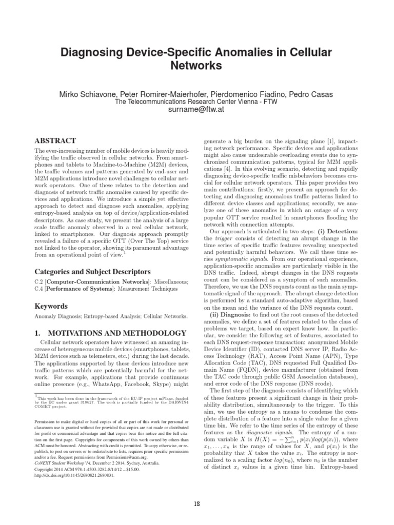 Diagnosing Device Specific Anomalies In Cellular Networks Pdf