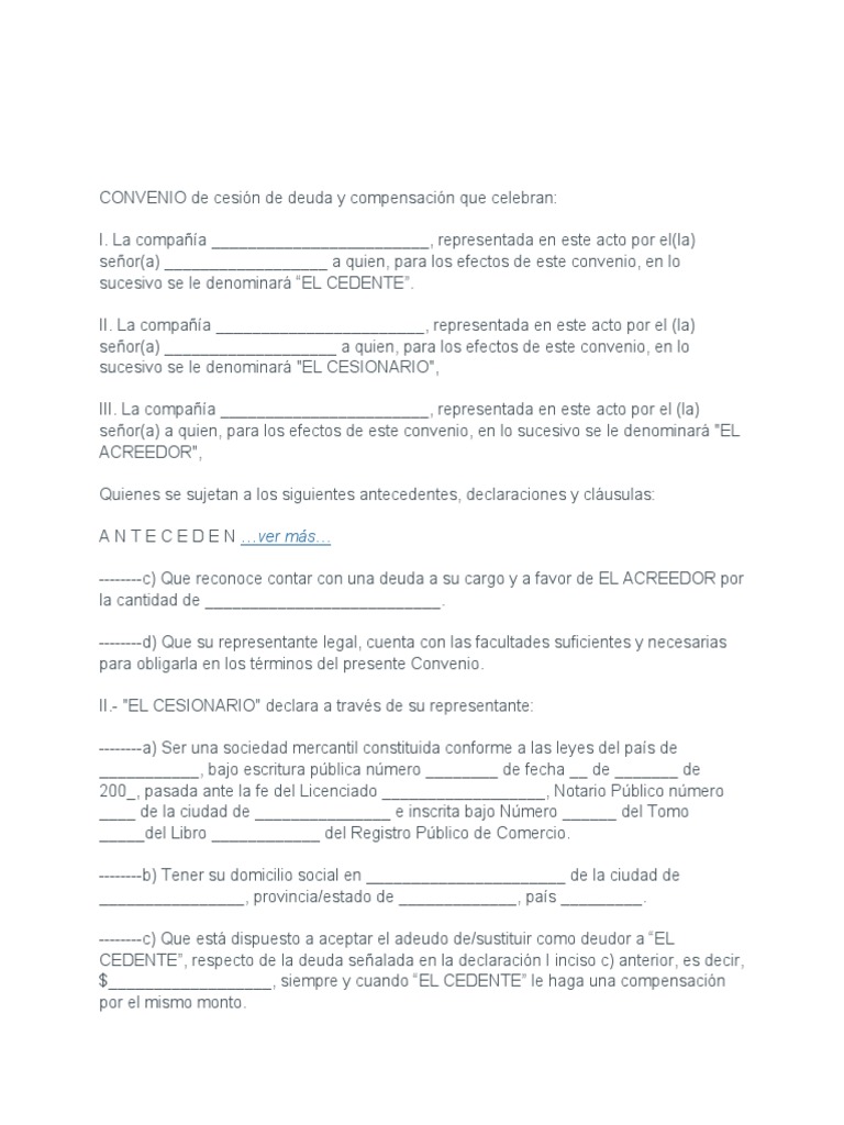 Contrato de Cesion de Deuda | Descargar gratis PDF | México | Derecho ... Contrato de Cesion de Deuda | Descargar gratis PDF | México | Derecho ...