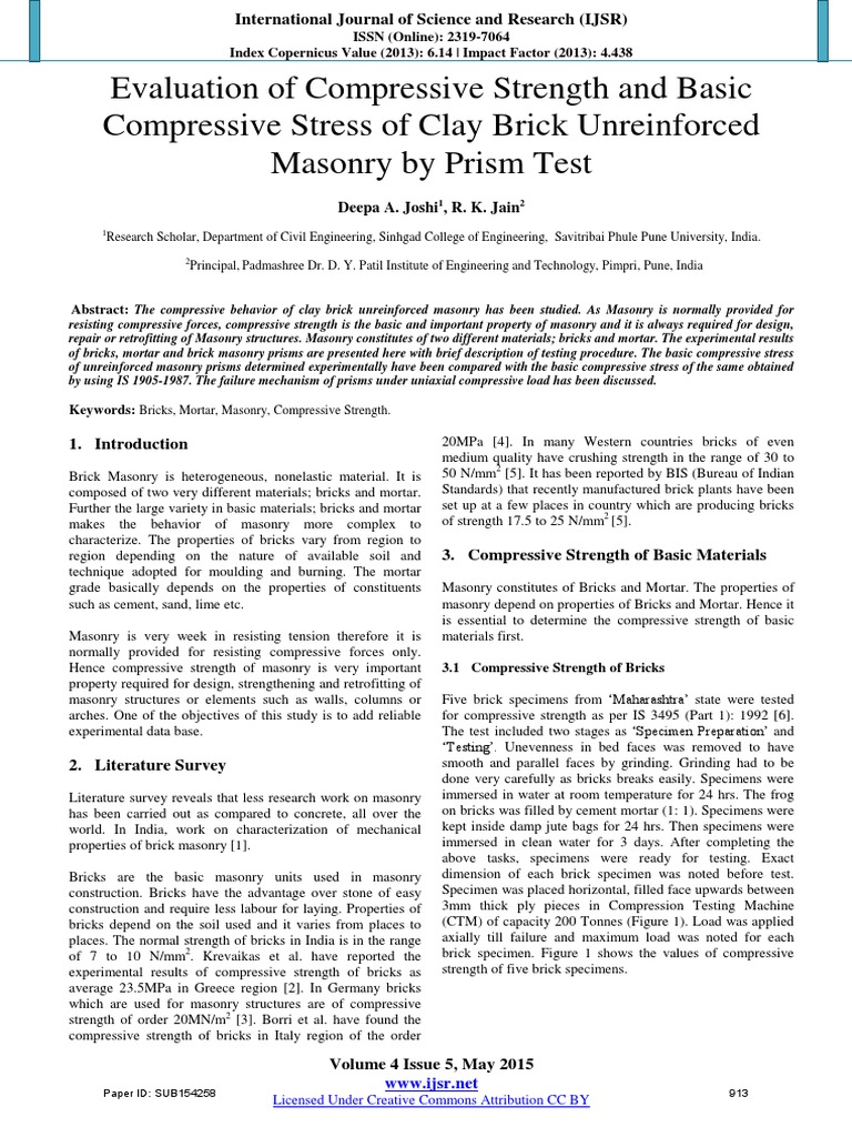 Clay Brick Masonry Compressive Strength | PDF | Strength Of Materials ...