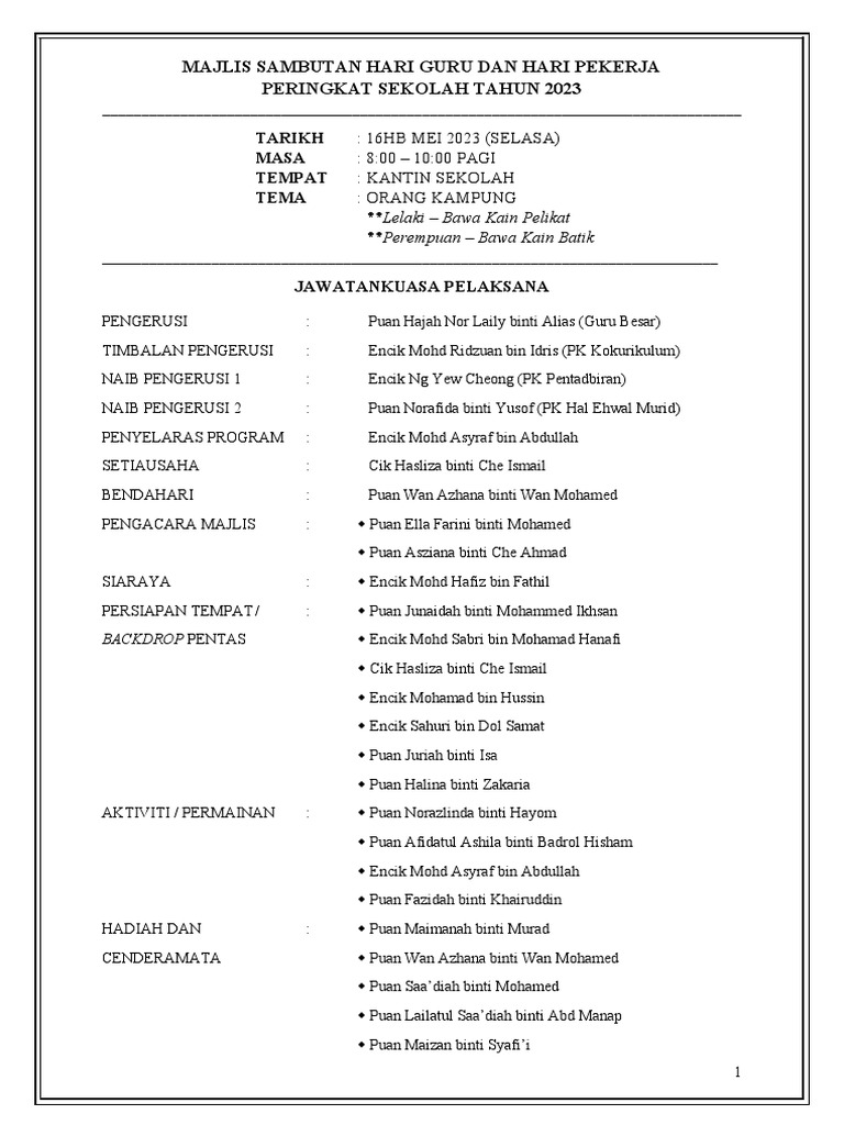 Ajk Dan Tentatif Hari Guru Dan Hari Pekerja 2023 | PDF