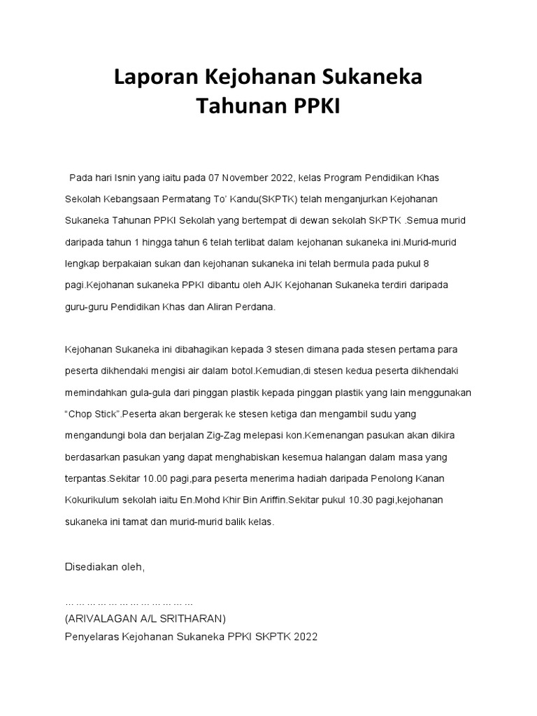 Laporan Kejohanan Sukan Tahunan PPKI | PDF