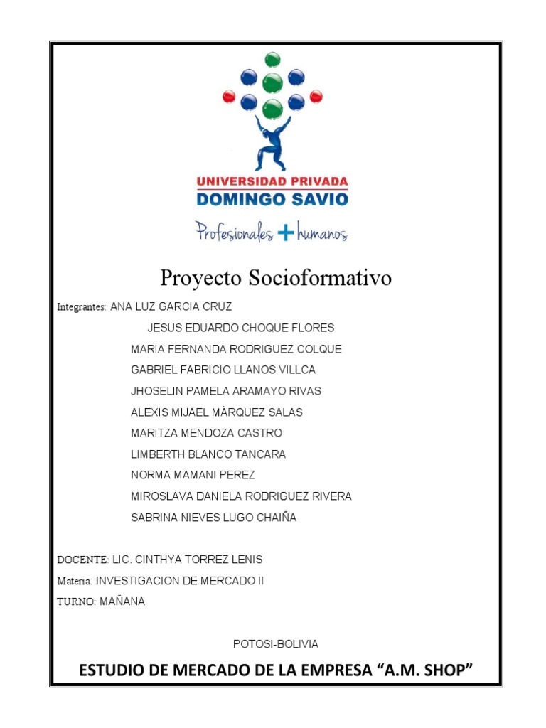 PROYECTO SOCIOFORMATIVO SUBLIMADOS Completo | Descargar gratis PDF | Investigación de mercado ...