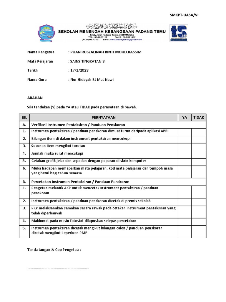 Borang Vip Uasa | PDF