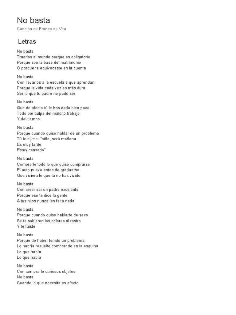 Letra de Canción No Basta de Franco de Vita | PDF