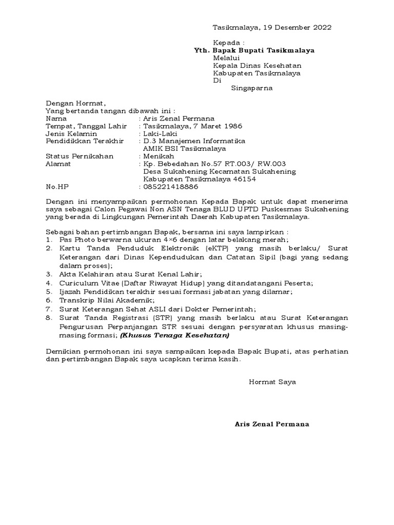 Contoh Format Lamaran BLUD | PDF