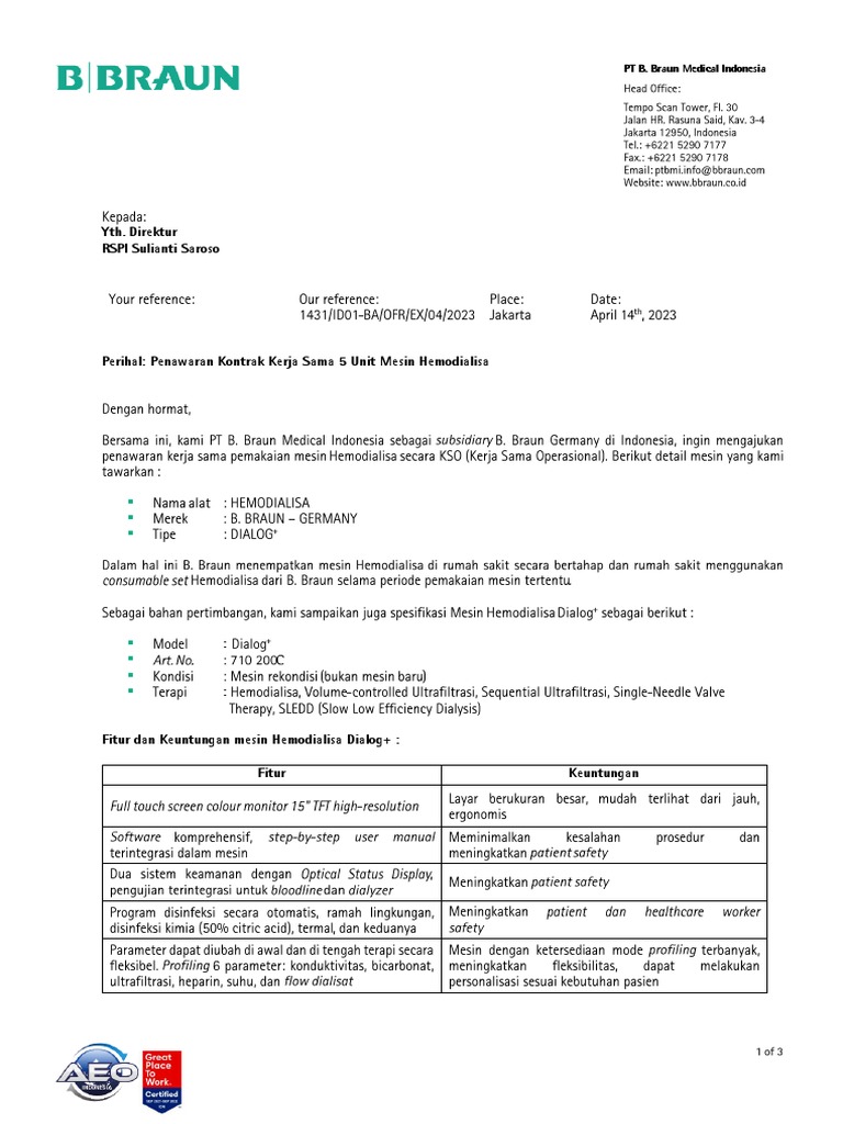 1431 Surat Penawaran Kerjasama Mesin HD-RSPI Sulianti Saroso PDF | PDF