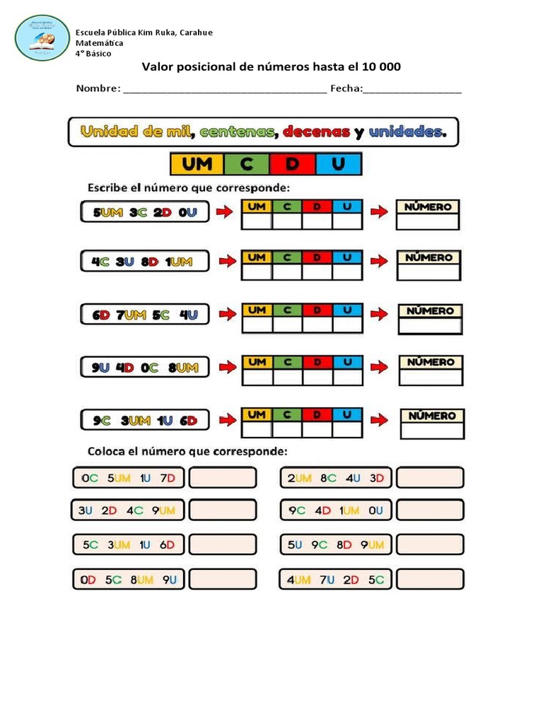 Valor Posicional Números Hasta El 10 000 | PDF | Métodos y materiales ...