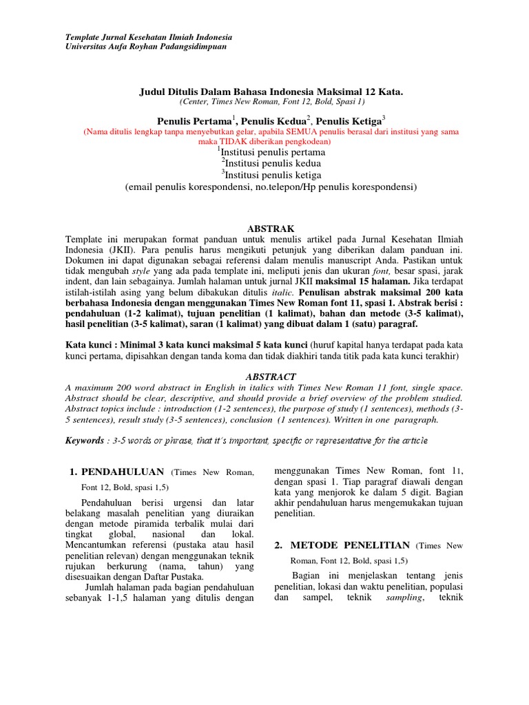 Template Jurnal Kesehatan Ilmiah Indonesia | PDF
