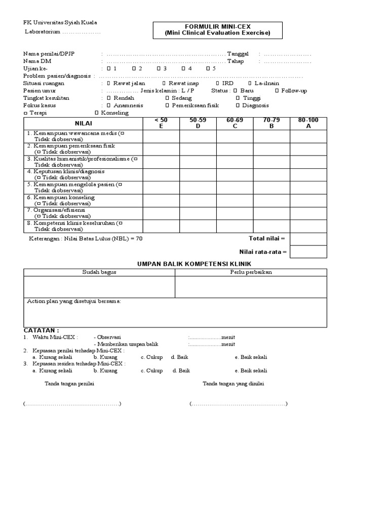 Form Mini CeX Utk PPDS | PDF | Karier & Perkembangan