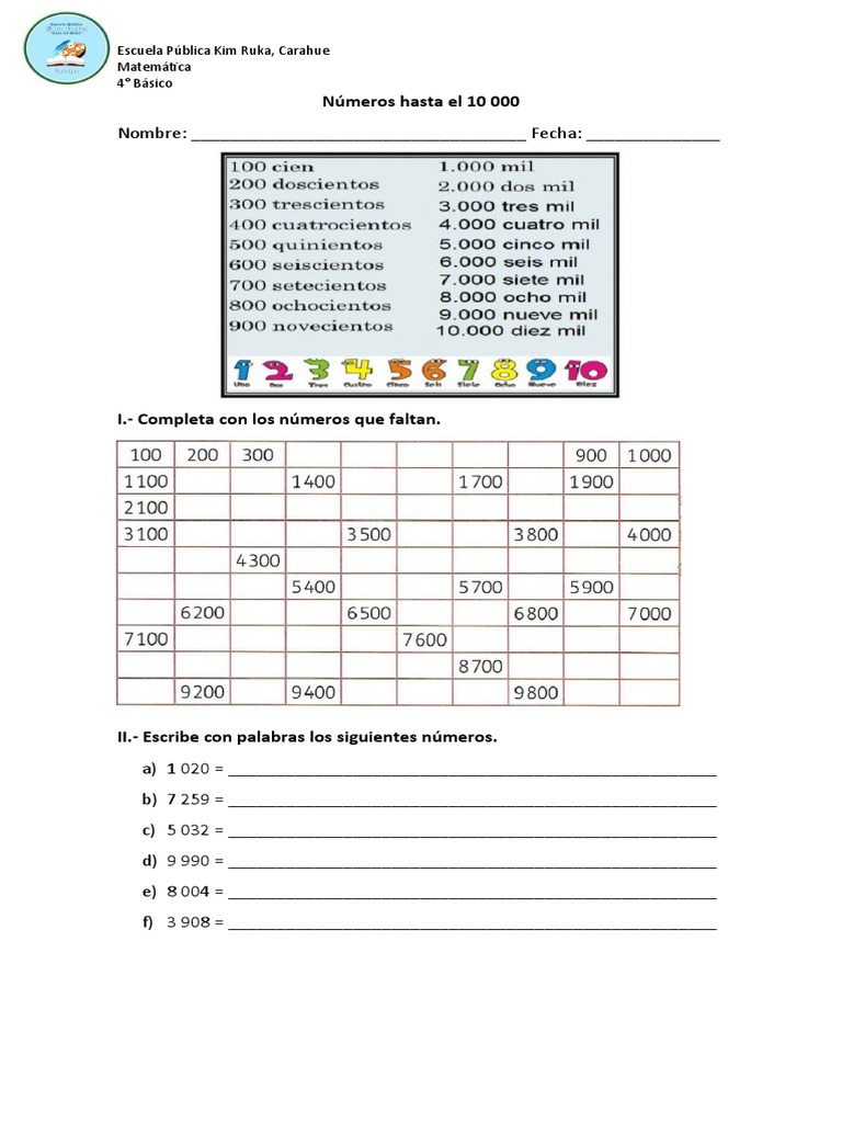 Actividades de Numeración hasta 10,000 | PDF